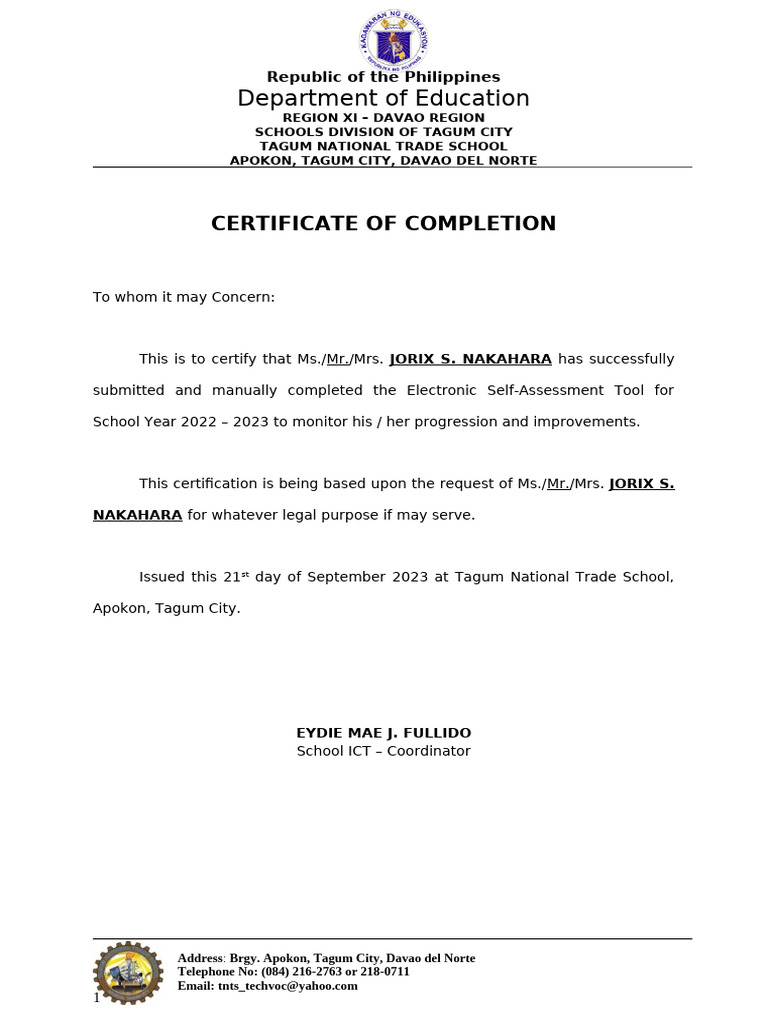 eSAT Certification Template | PDF