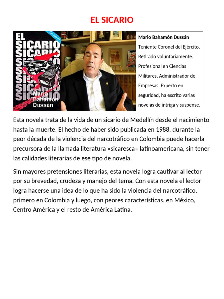 El Sicario de Mario Bahamón Dussán | PDF | Colombia | Novela negra, policíaca y suspenso