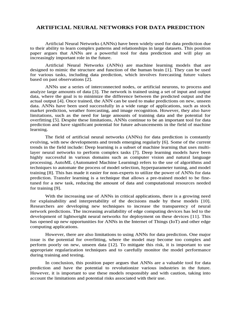 Artificial Neural Networks For Data Prediction | PDF