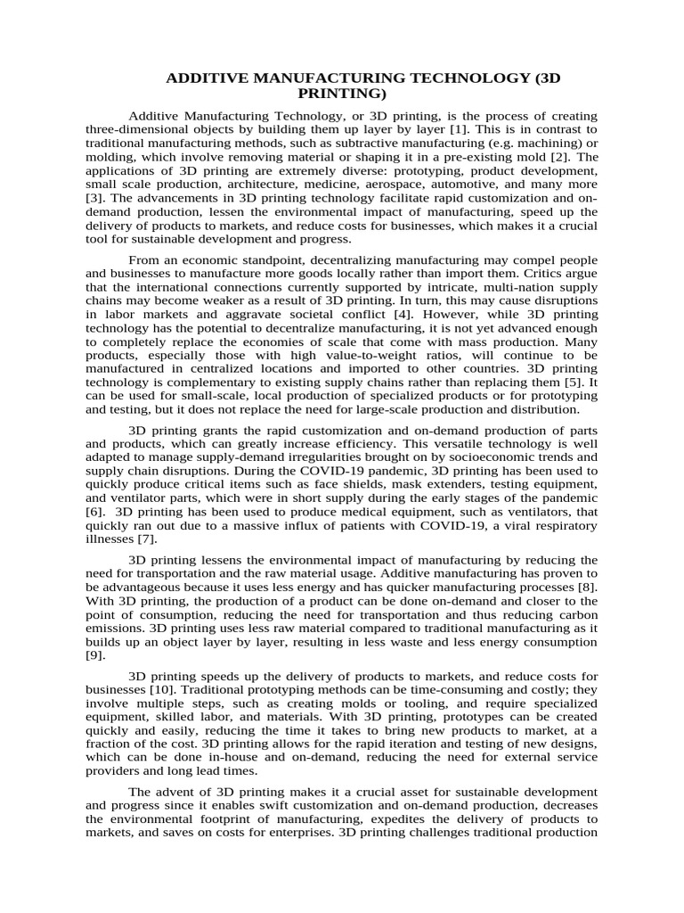 Additive Manufacturing Technology (3D Printing) | PDF