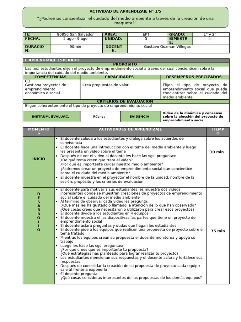 1°2° - EPT - Actividad 1 - Unidad 5 - 2024 | PDF