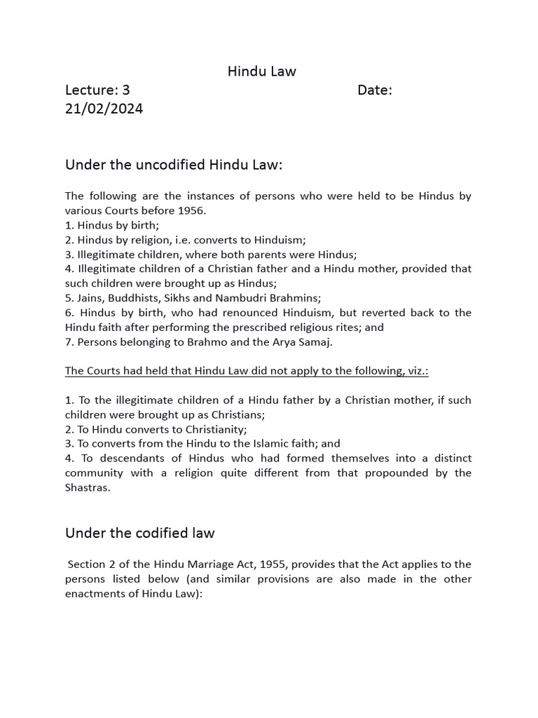 Hindu Law 21 Feb Crux - 1708605486 | PDF