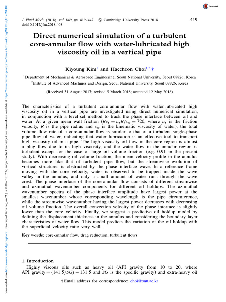 Direct Numerical Simulation of A Turbulent Core-Annular Flow With Water-Lubricated High ...