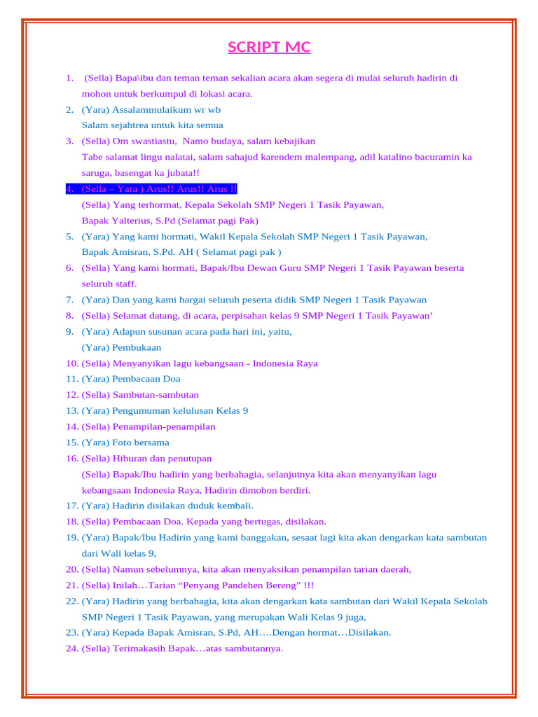 SCRIPT MC perpisahan smp | PDF