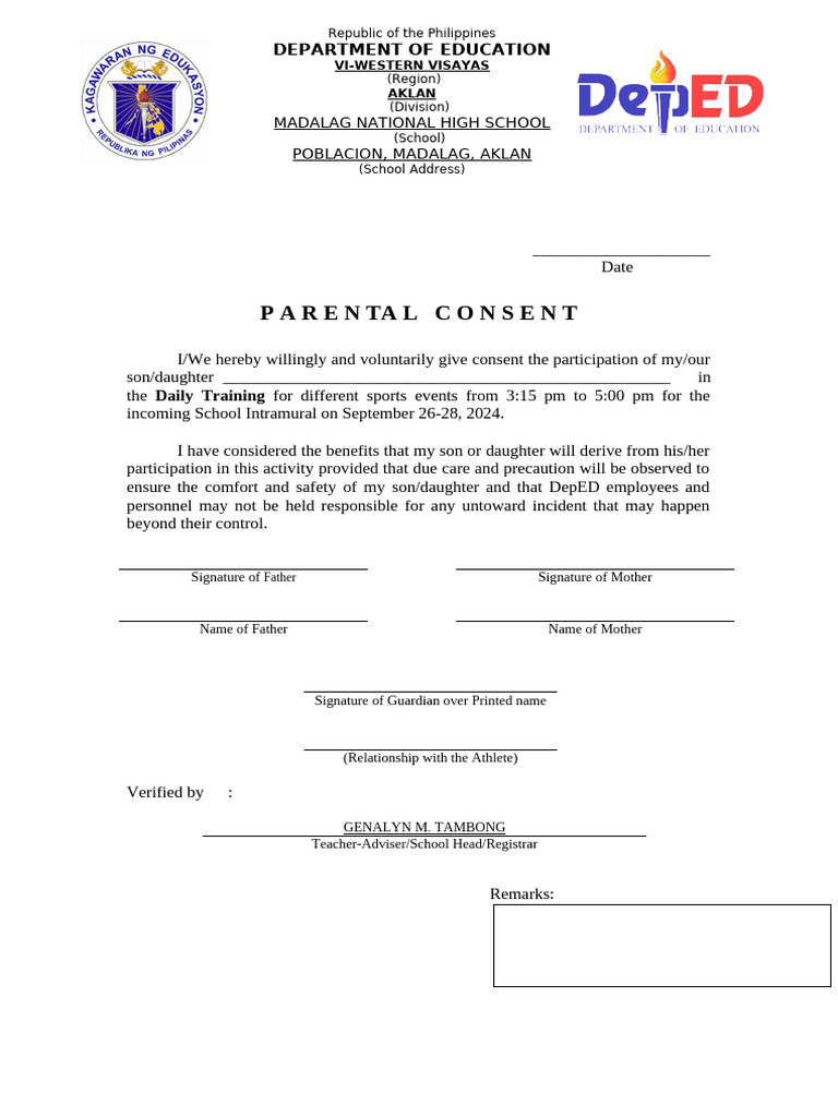 Parental Consent for School Sports | PDF