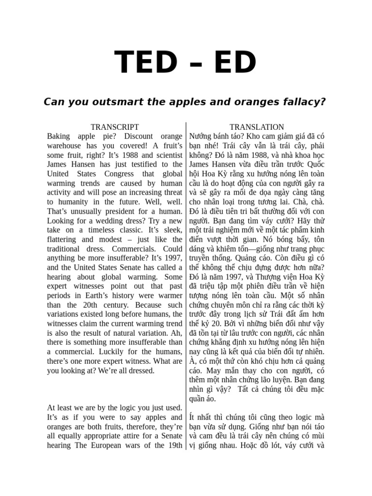 Ted - Ed: Can You Outsmart The Apples and Oranges Fallacy? | PDF