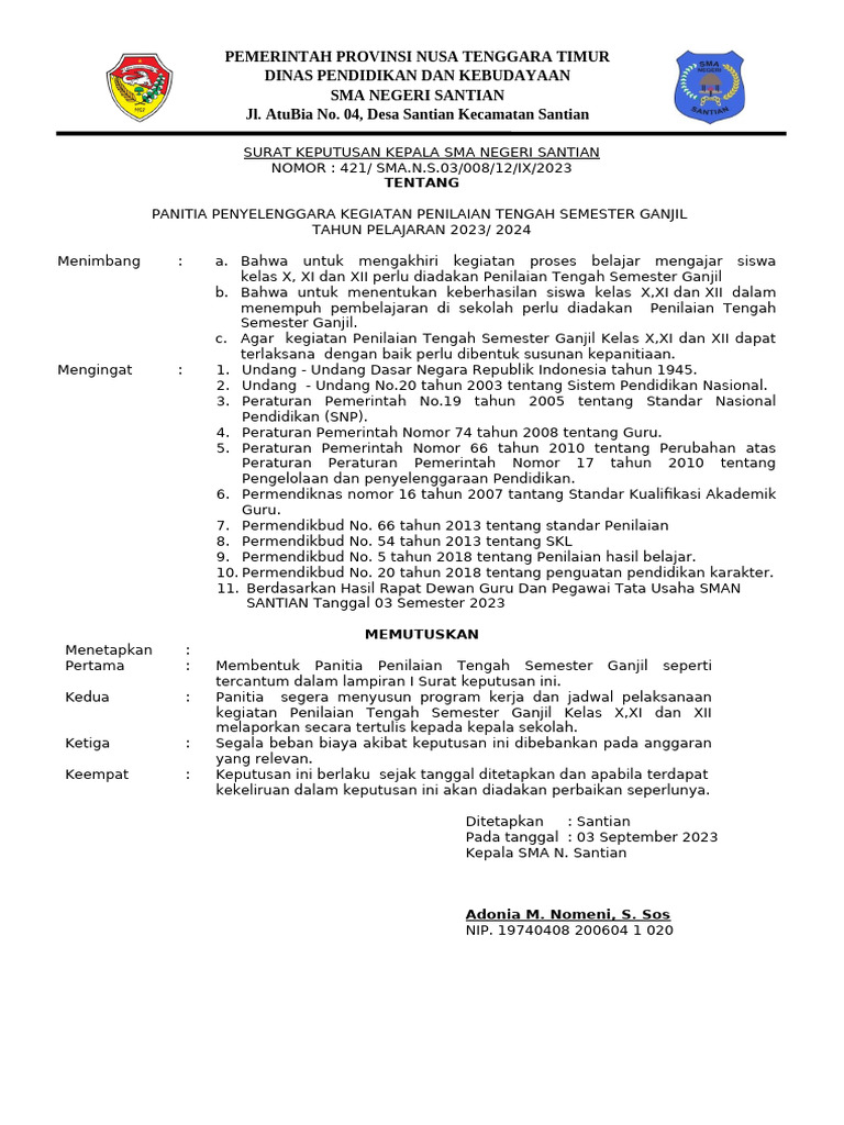 SK Panitia PTS Ganjil 2023-2024 | PDF