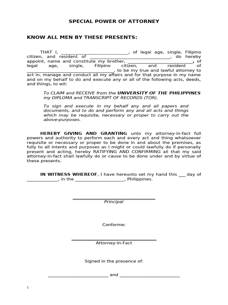 Special Power Of Attorney For School Pdf Power Of Attorney Social