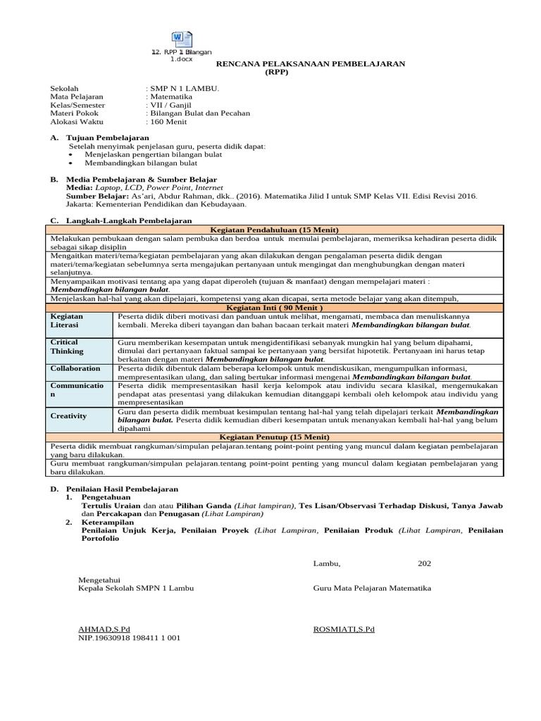 12. RPP 1 Bilangan 1 | PDF