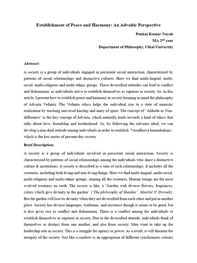 Establishment of Peace and Harmony - An Advaitic Perspective (1) (FINAL ...