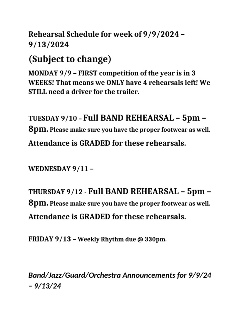 Rehearsal Schedule.1 2 | PDF