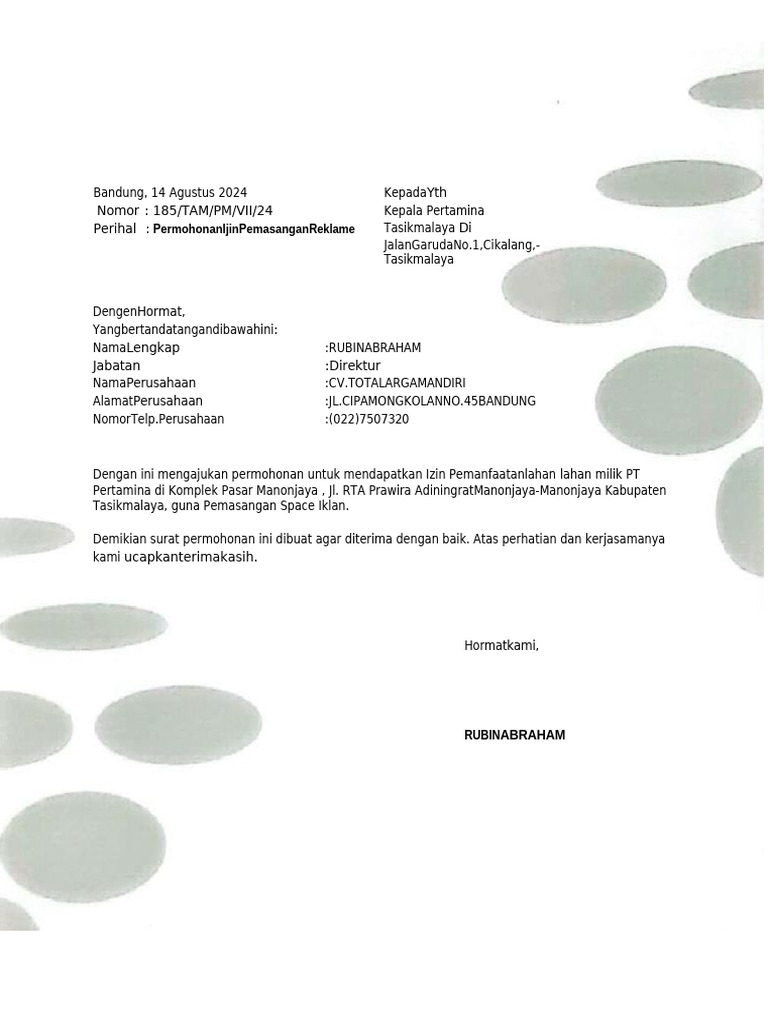 Draft Surat Permohonan Resmi | PDF