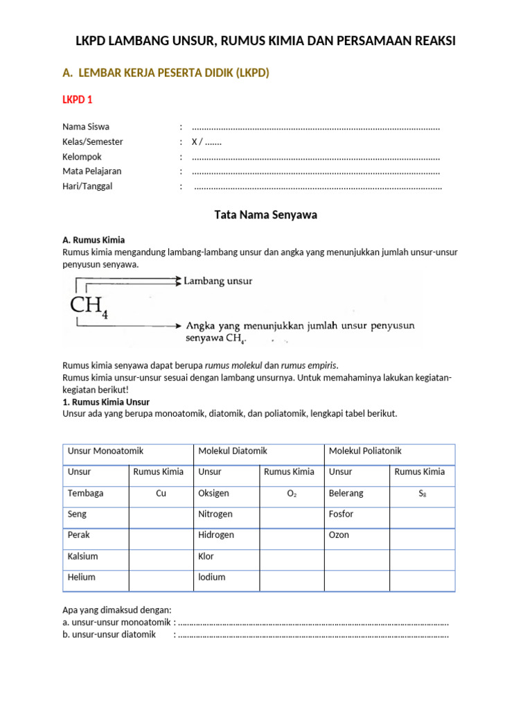 LKPD Lambang Unsus, RM Dan Persamaan Reaksi | PDF