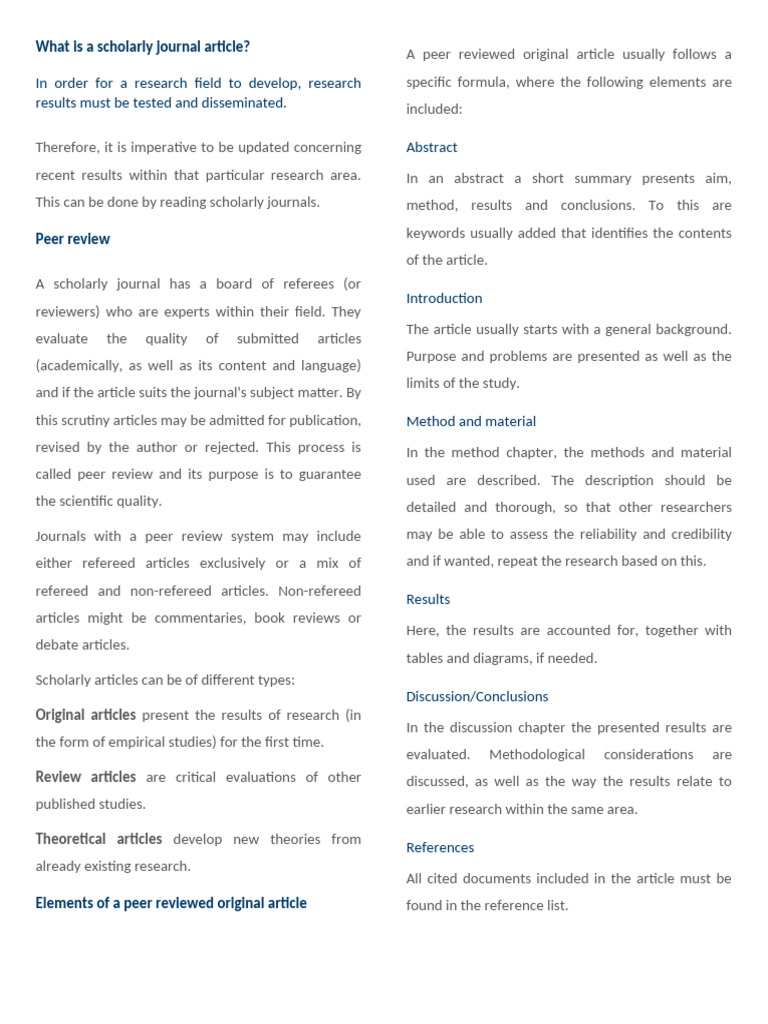 What Is A Scholarly Journal Article | PDF | Academic Journal | Peer Review