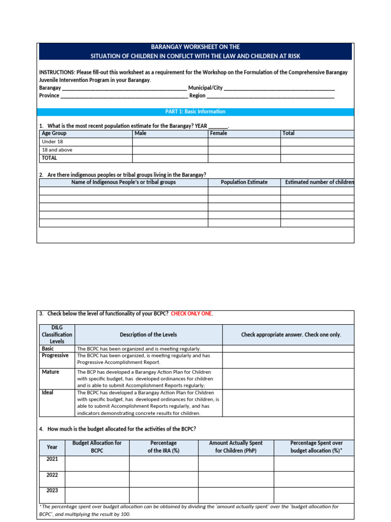 5.1.1 Revised Barangay Worksheet On The Sitan of Cicl | PDF | Rape ...