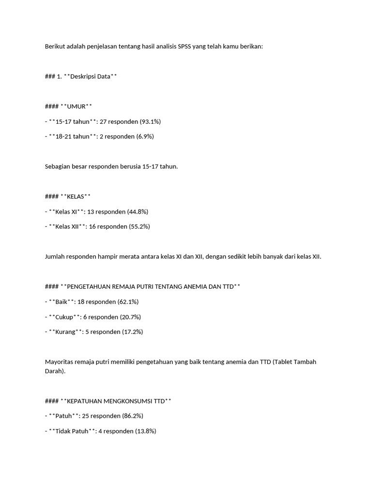 Berikut Adalah Penjelasan Tentang Hasil Analisis SPSS Yang Telah Kamu Berikan | PDF
