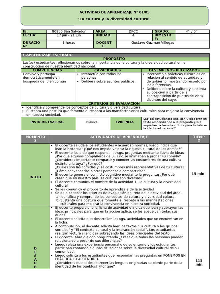 4°5° - DPCC - Act 1 - U4 - 2024 | PDF