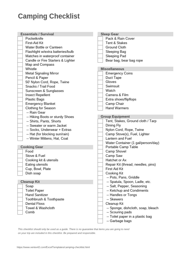 Camping Checklist | PDF