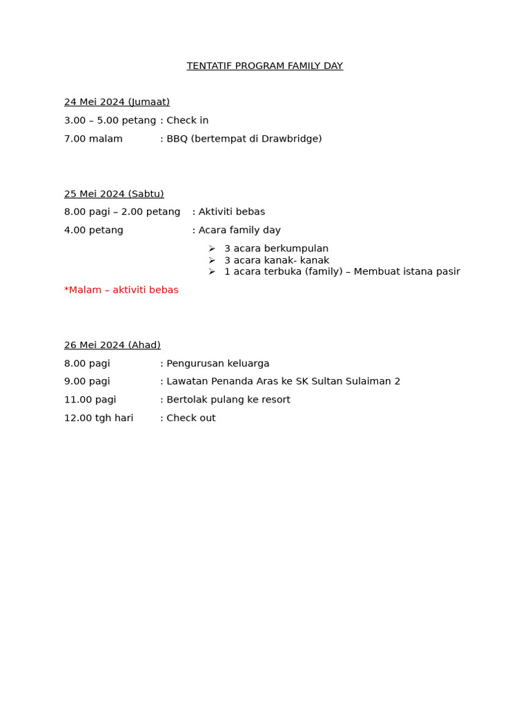 Tentatif Program Family Day | PDF