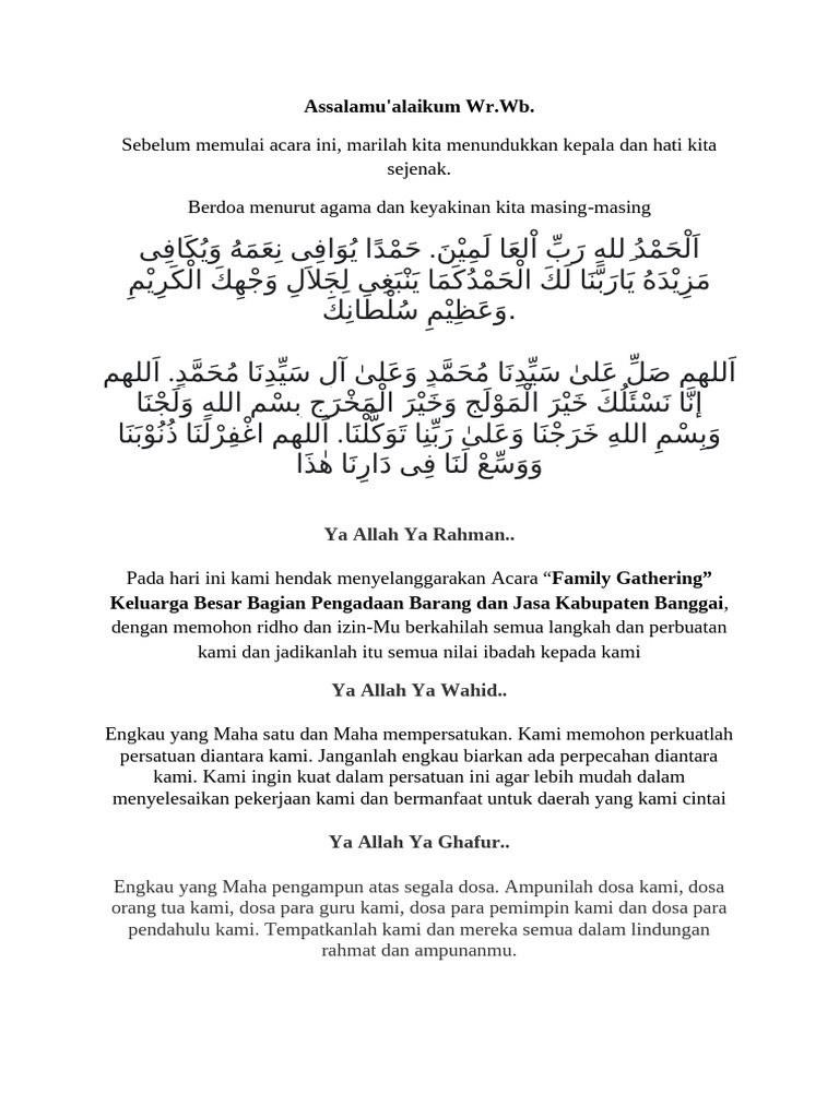 Doa Pembukaan Family Gathering | PDF