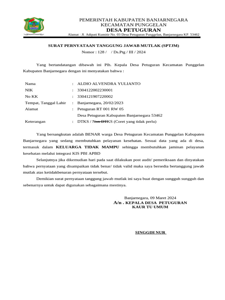 SUNARMI - Form SPTJM Desa Dan Permohonan Integrasi JKN APBD | PDF