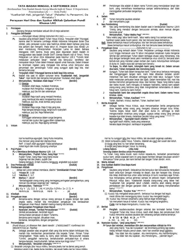 TATA IBADAH MINGGU 8 September | PDF