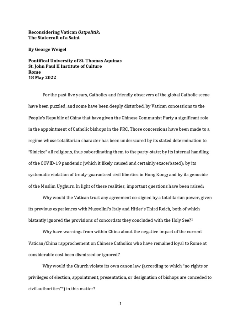 G. Weigel Reconsidering Vatican Ostpolitik. Full Text of The Lecture | PDF