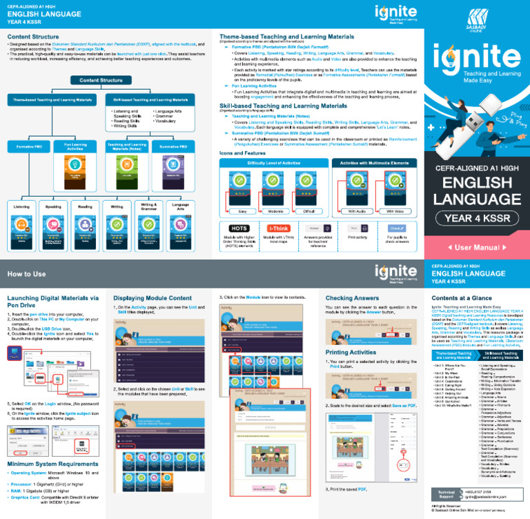 Ignite ENG Y4 User Manual CEFR Digital Materials | PDF