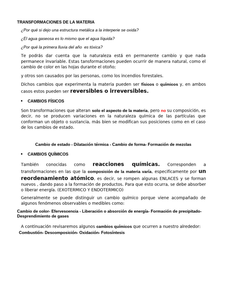 guia cambios quimicos y fisicos | PDF