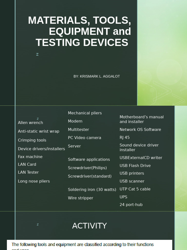 LESSON 6 - MATERIALS, TOOLS, EQUIPMENT and TESTING DEVICES | PDF ...