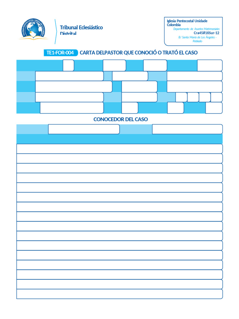 Te1-For-004 Carta Del Pastor Que Conoció o Trató El Caso | PDF