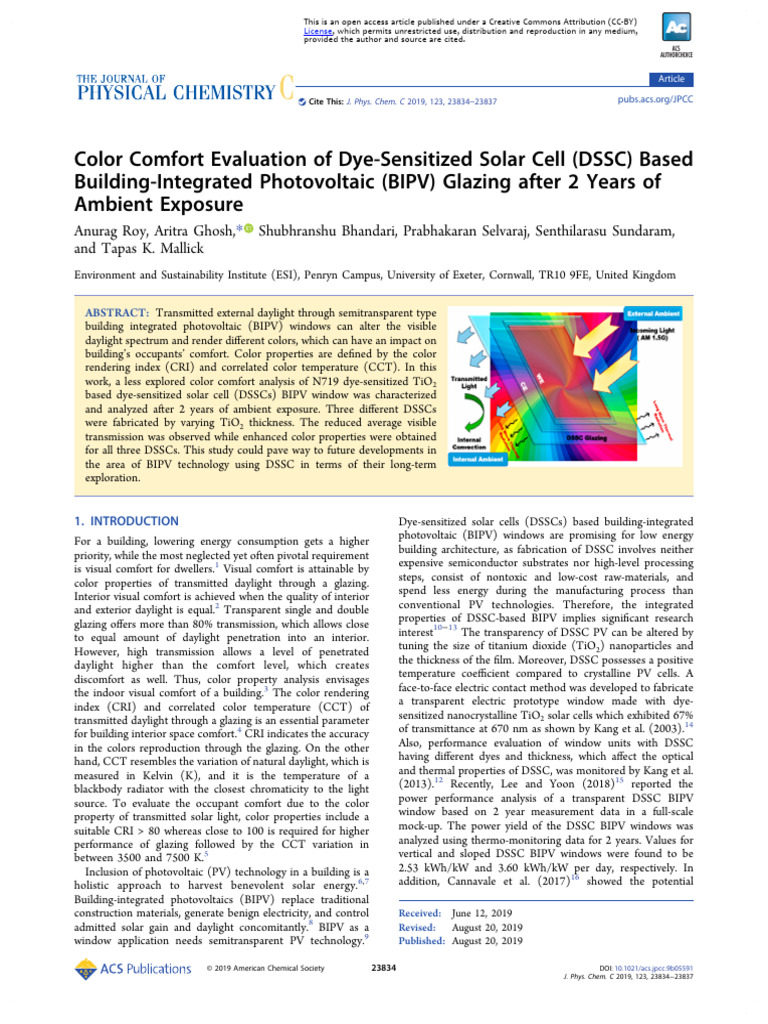 Roy Et Al 2019 Color Comfort Evaluation of Dye Sensitized Solar Cell ...