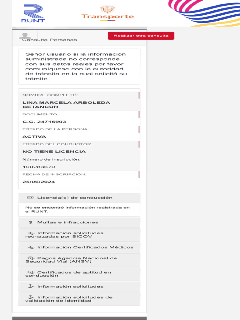 Consulta Ciudadano - RUNT | PDF