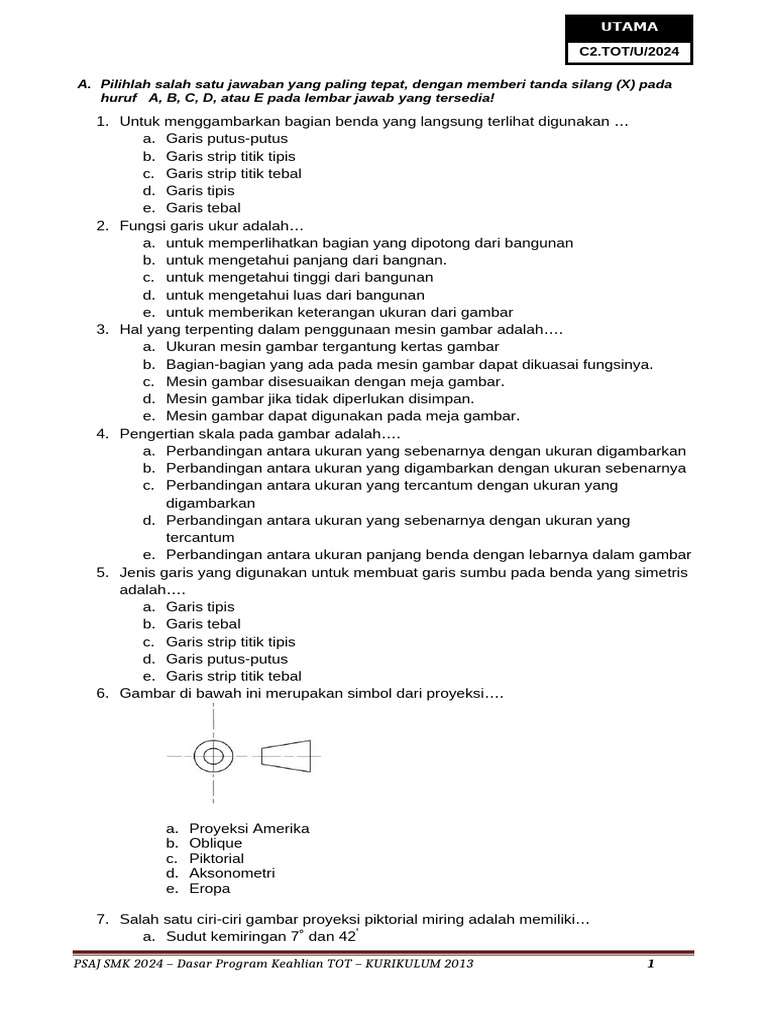 MASTER SOAL PSAJ Dasar Program Kejuruan Oto (C2) UTAMA | PDF