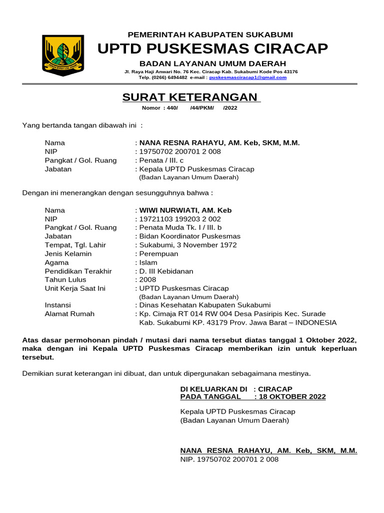 Surat Keterangan Mutasi 2023 | PDF