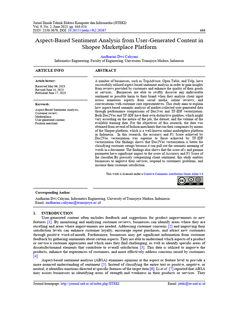 19-Aspect-Based Sentiment Analysis From User-Generated Content in Shopee Ma | PDF