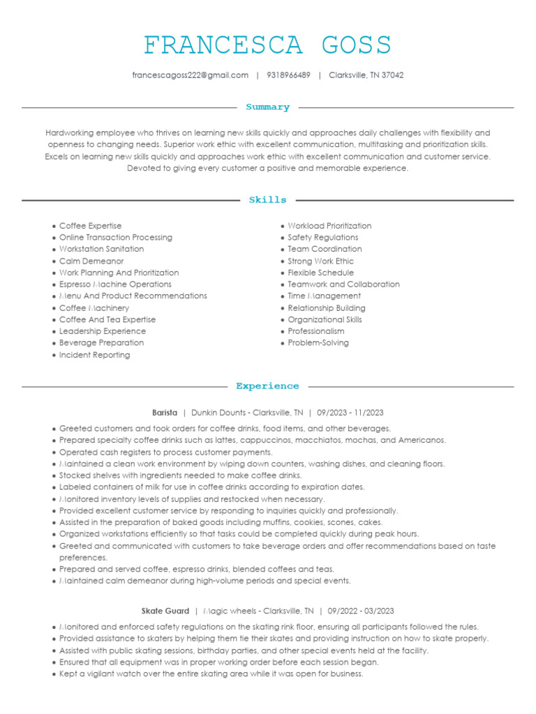 Francesca Goss Resume | PDF