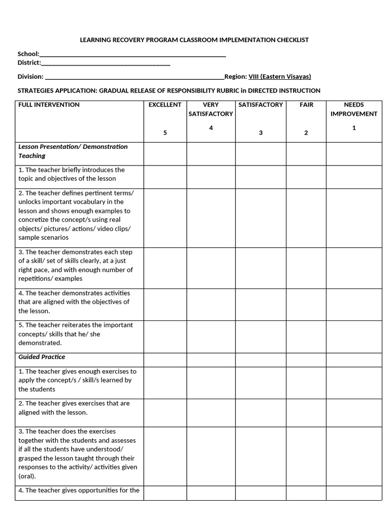 GRR RUBRIC Strategies Application LRP Classroom Implementation[1] Editd ...