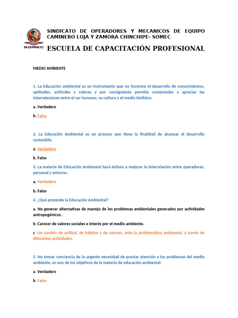 Cuestionario Medio Ambiente 15-02-2024 | PDF