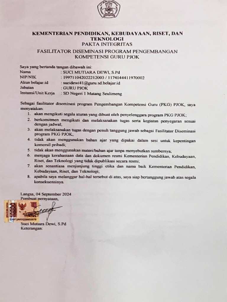 Pakta Integritas | PDF