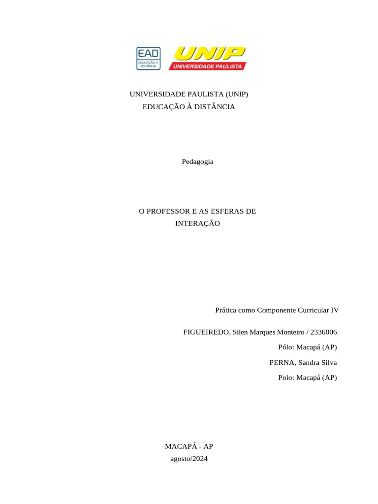 Relatório PCC IV o Professor e As Esferas de Interação | PDF