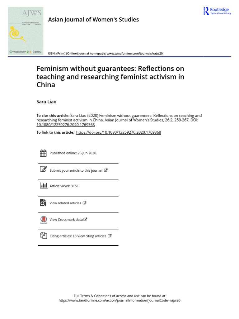 Feminism Without Guarantees Reflections On Teaching and Researching ...