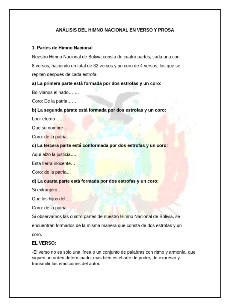 Análisis Del Himno Nacional en Verso y Prosa | PDF | Metro (poesía) | Poesía
