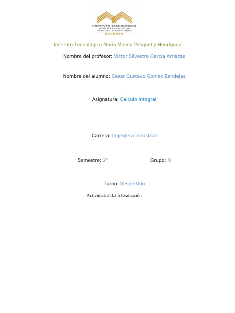 Cesar Gustavo Gómez Zendejas 2.3.2.5 Evaluación | PDF