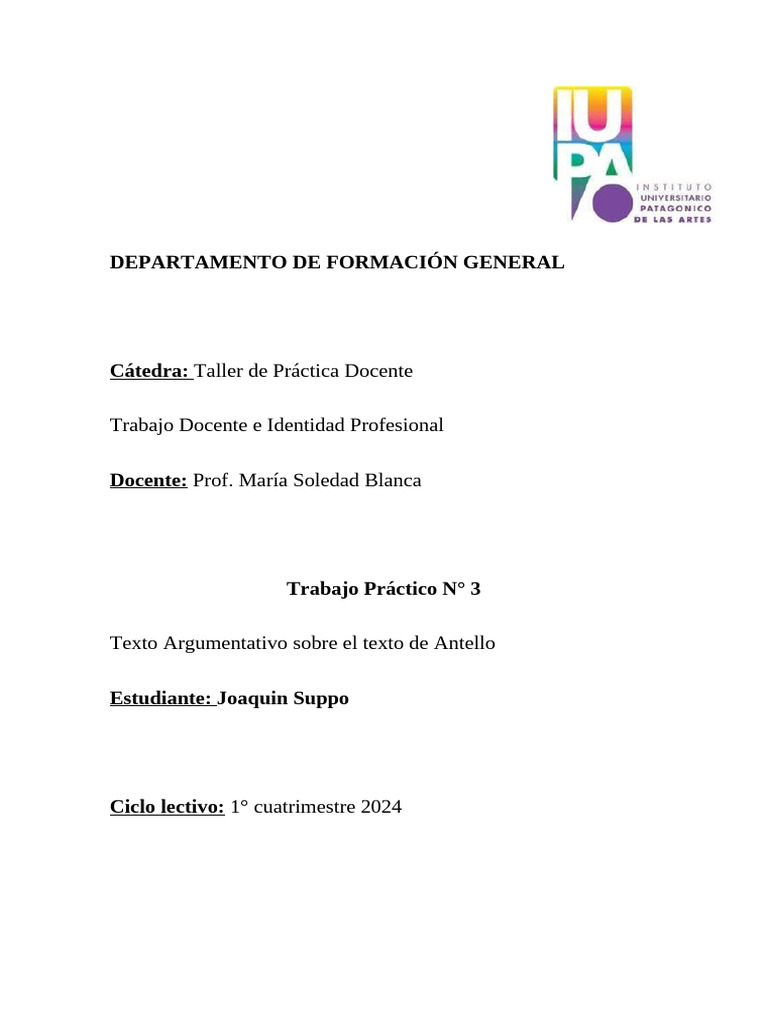 CARÁTULA tp3 Pdocente | PDF