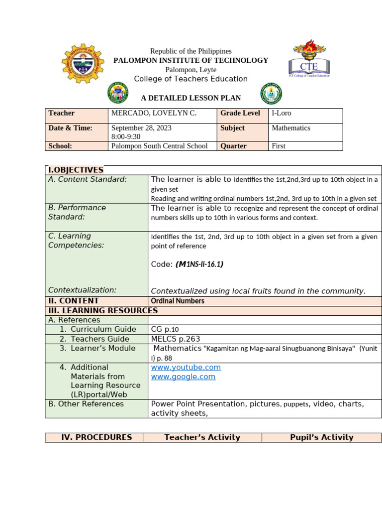Mercado, Lovelyn C. Ordinal Numbers | PDF