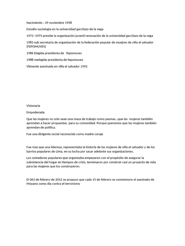 Maria Elena Moyano Borrador | PDF | Política | Ciencias sociales