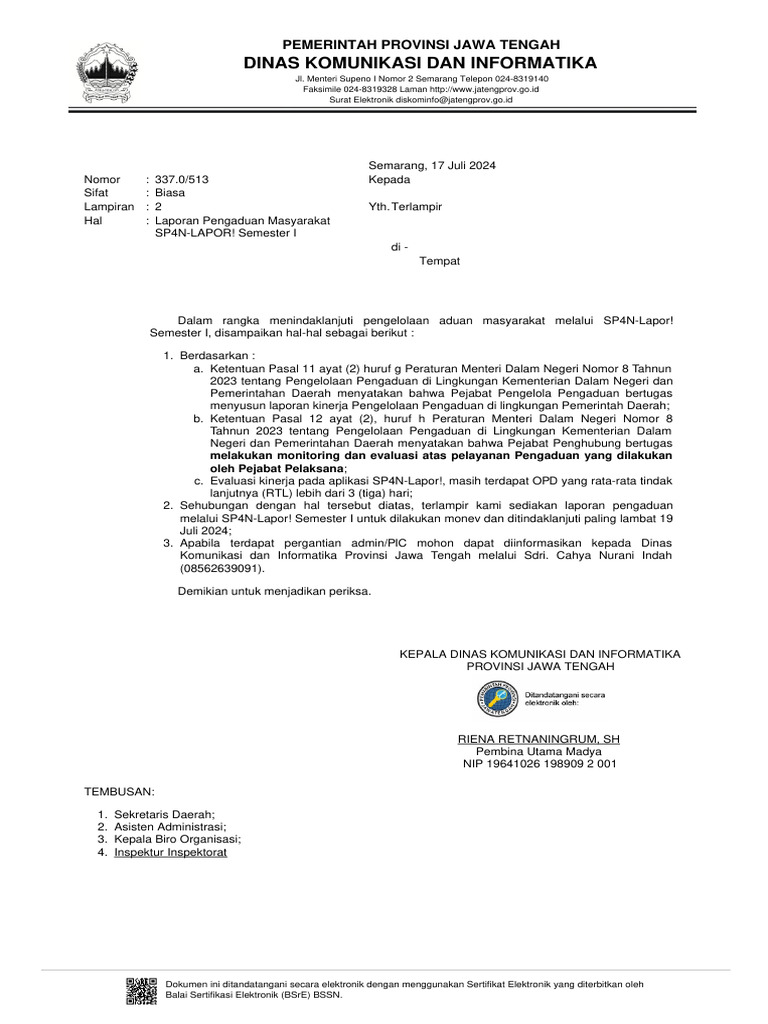 Laporan Pengaduan Masyarakat SP4N-LAPOR! Semester I | PDF