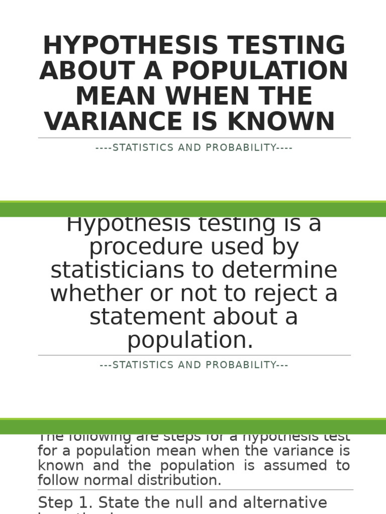 HYPOTHESIS-TESTING-ABOUT-A-POPULATION-MEAN-WHEN-THE-VARIANCE-IS-KNOWN | PDF