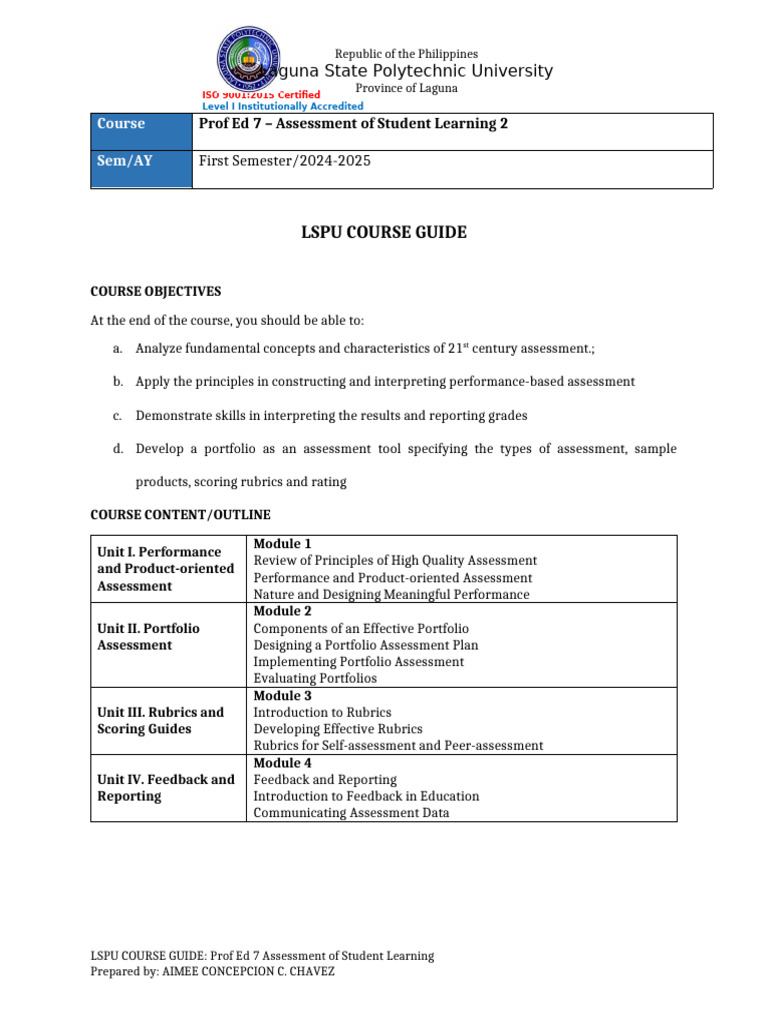 Prof Ed 7 COURSE GUIDE 2024 2025 | PDF